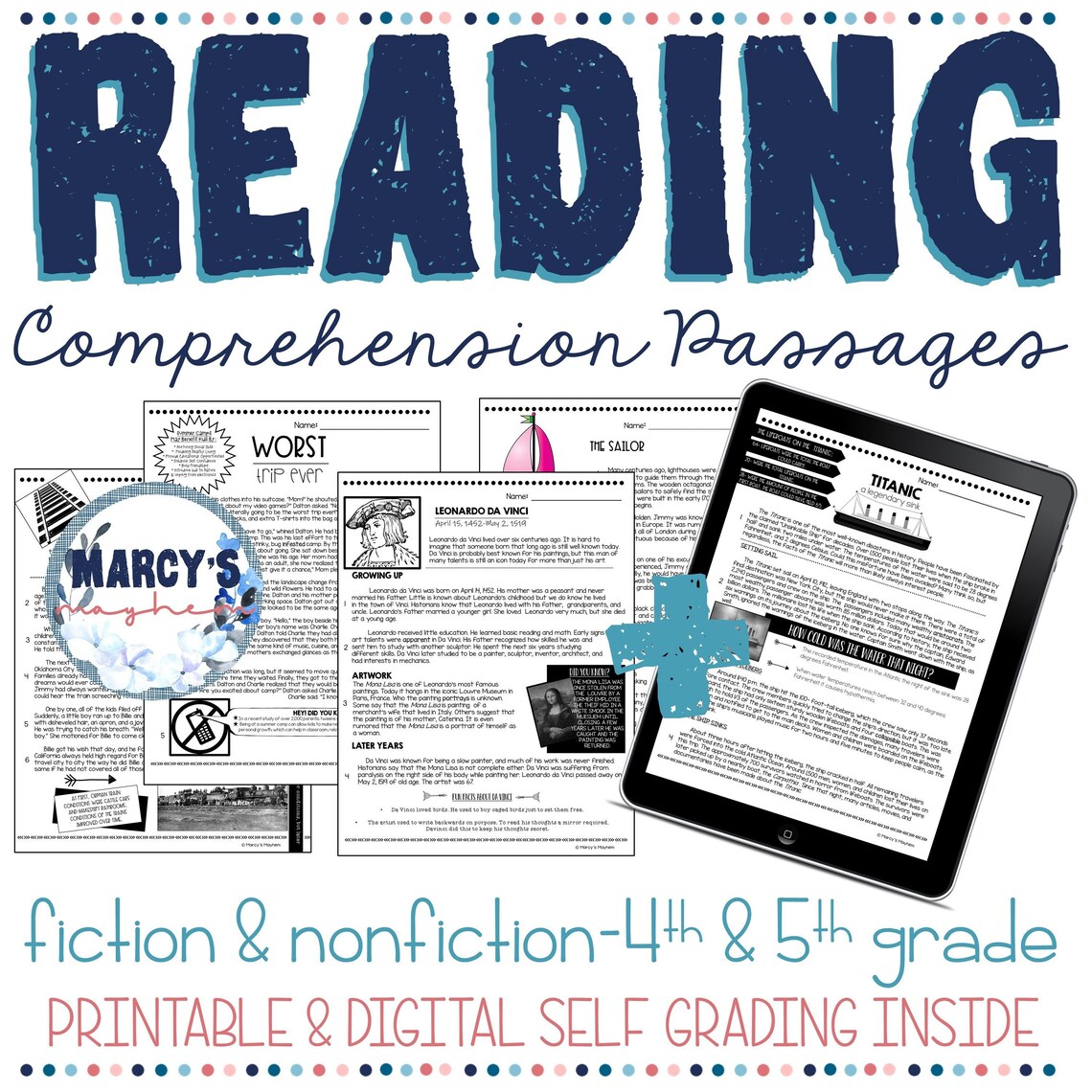 Reading Comprehension Worksheets: 4th & 5th Grade Homeschool - Etsy