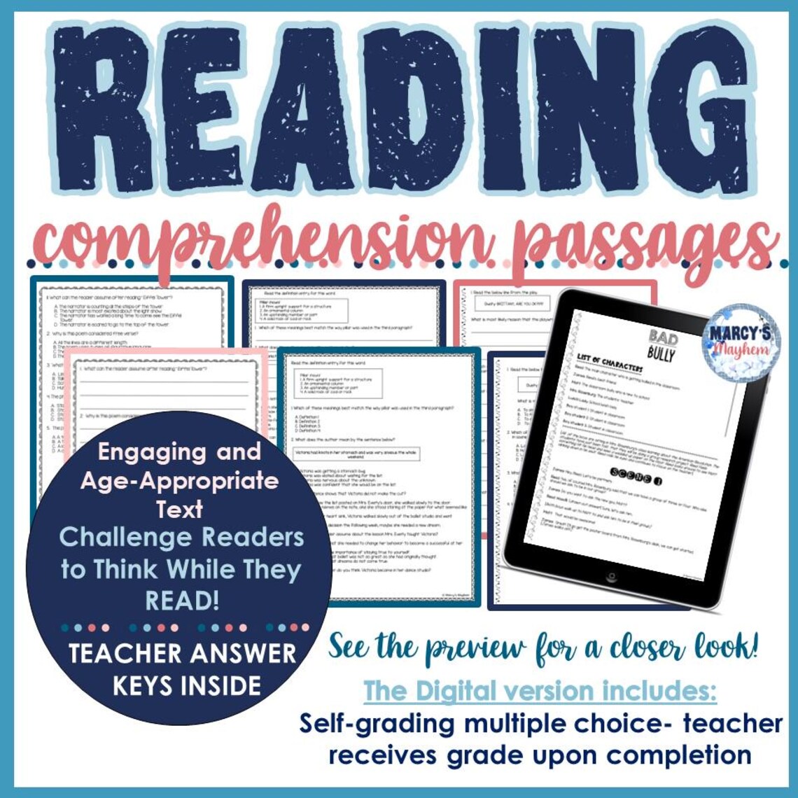 Reading Comprehension Passages Worksheet 4th 5th Grade, Reading ...