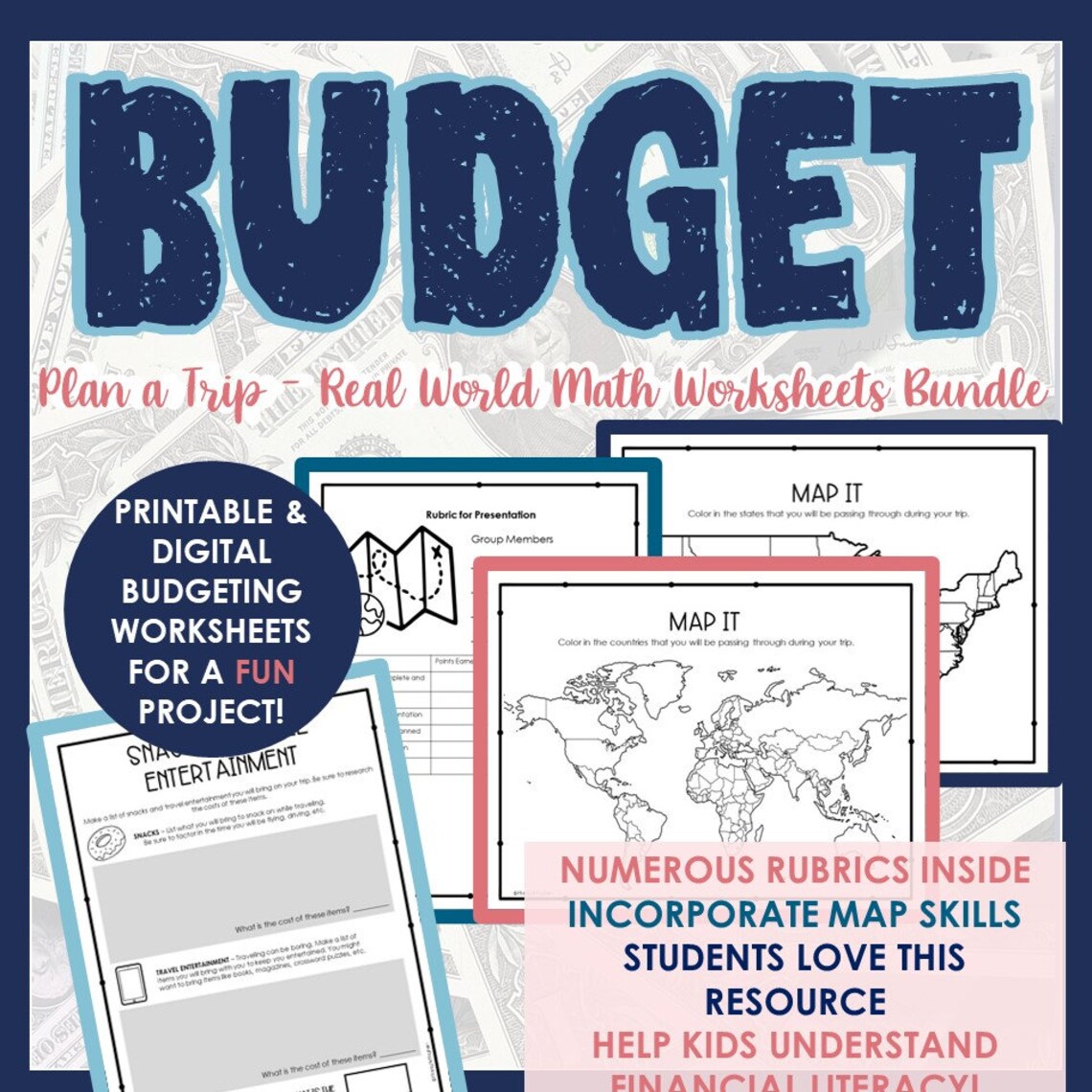 Plan a Trip Budgeting Worksheets Activity End of Year Math Project for ...