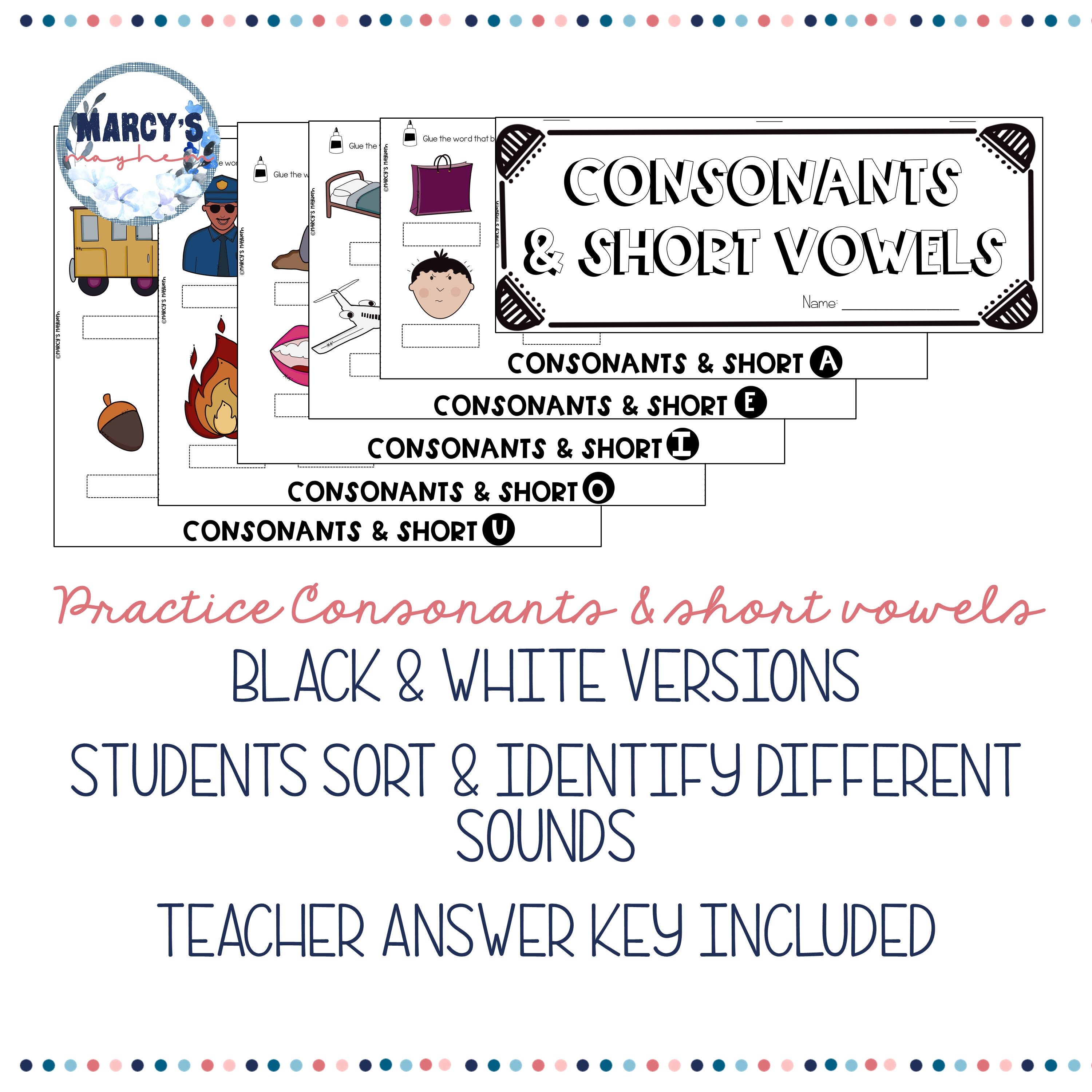 No Prep PHONICS Worksheet Booklet, Consonants & Short Vowel Sounds ...