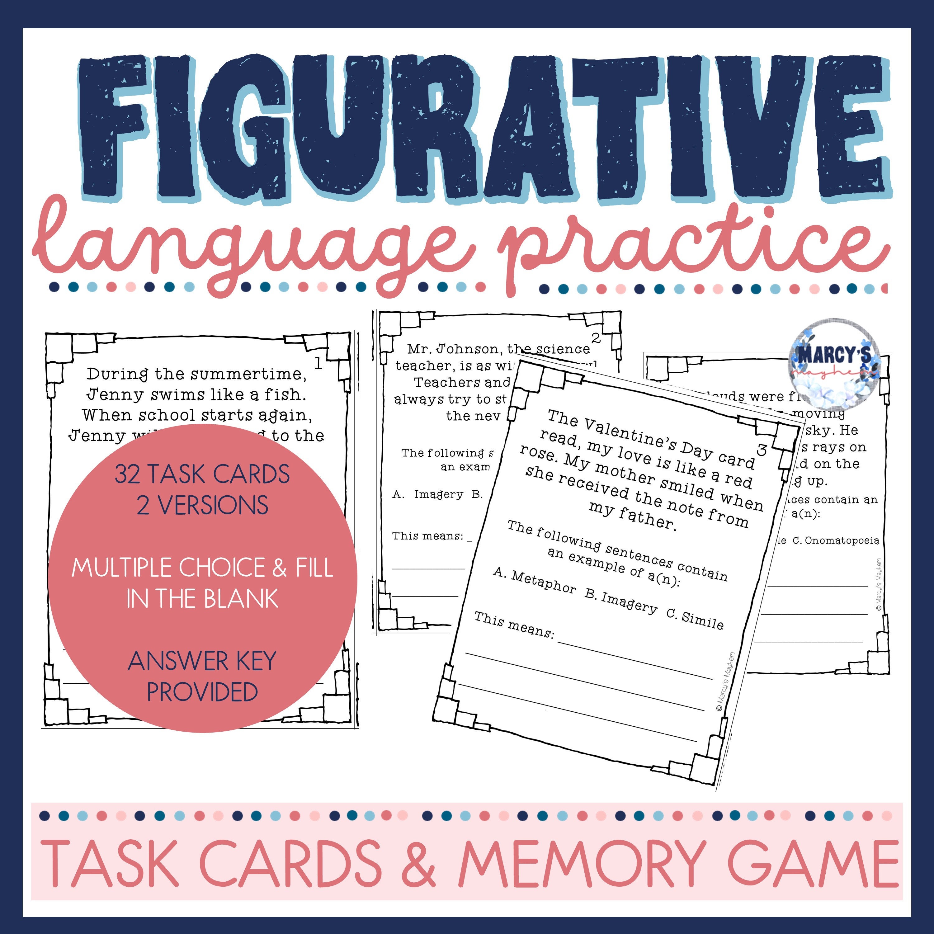 Figurative Language Posters, Task Cards, Memory Games, Small Group ...