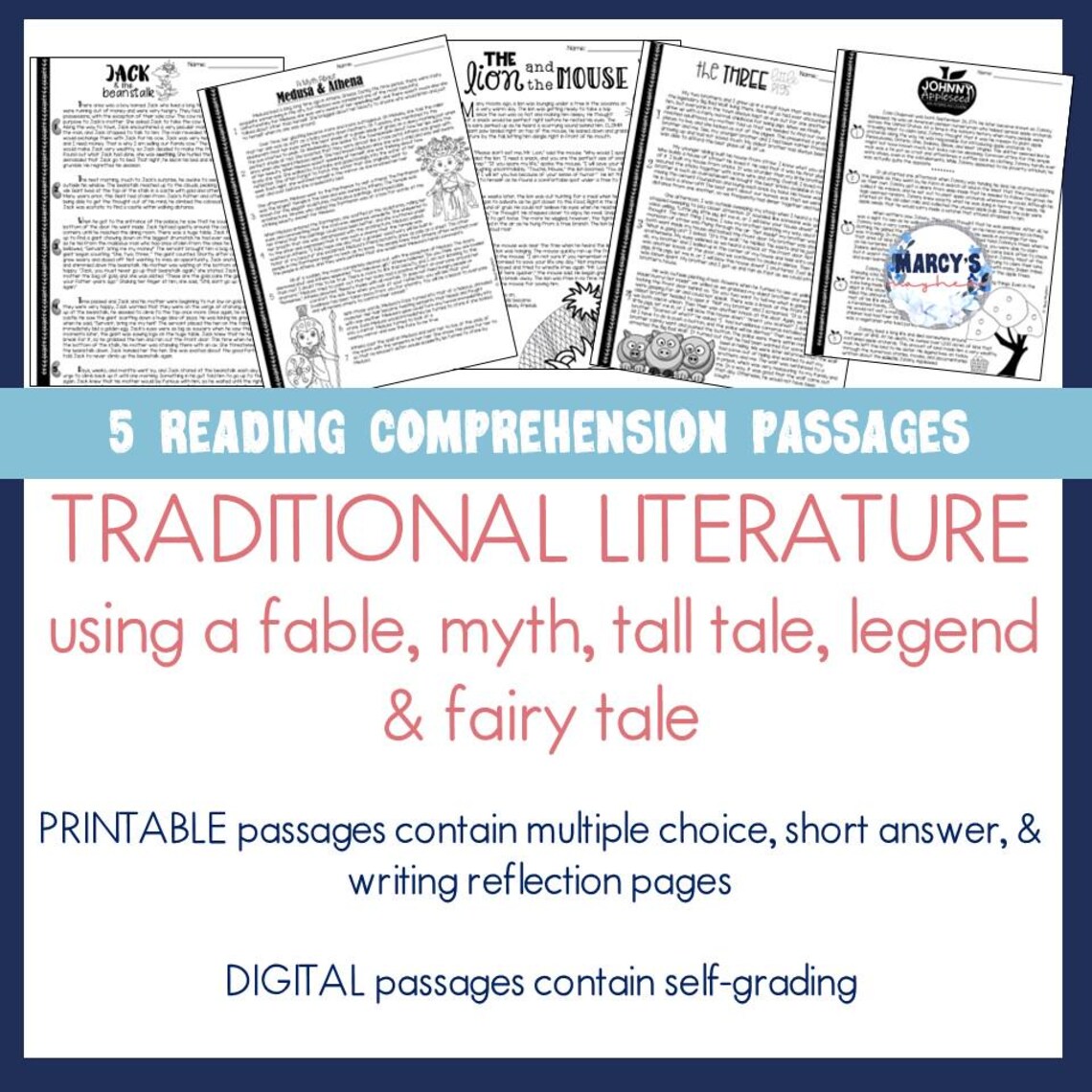 Traditional Literature Reading Comprehension Activities Fables Myths ...