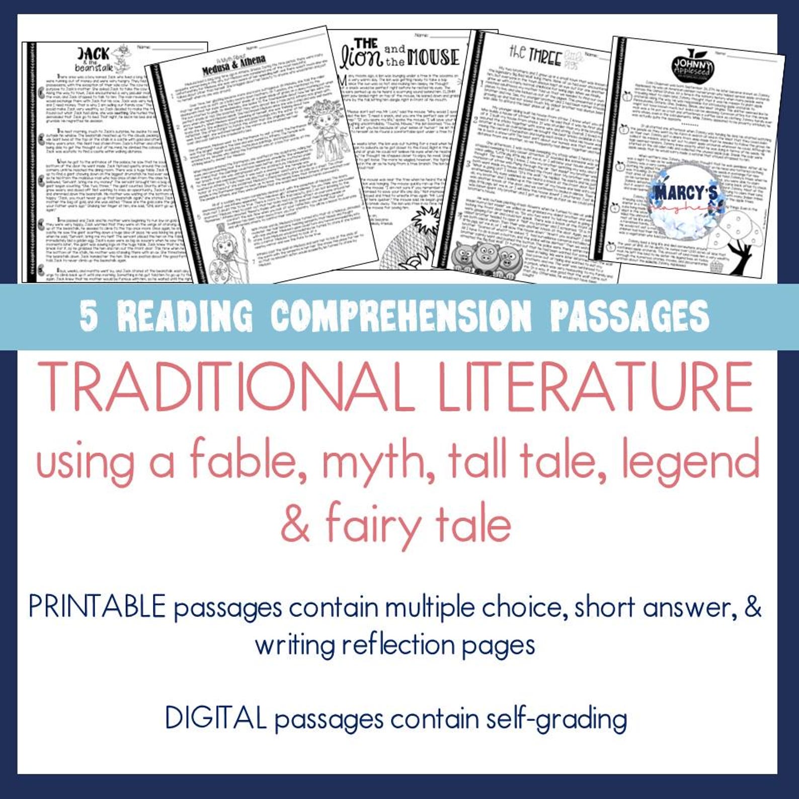 Fables, Myths, Folktales Reading Comprehension: Story Elements ...