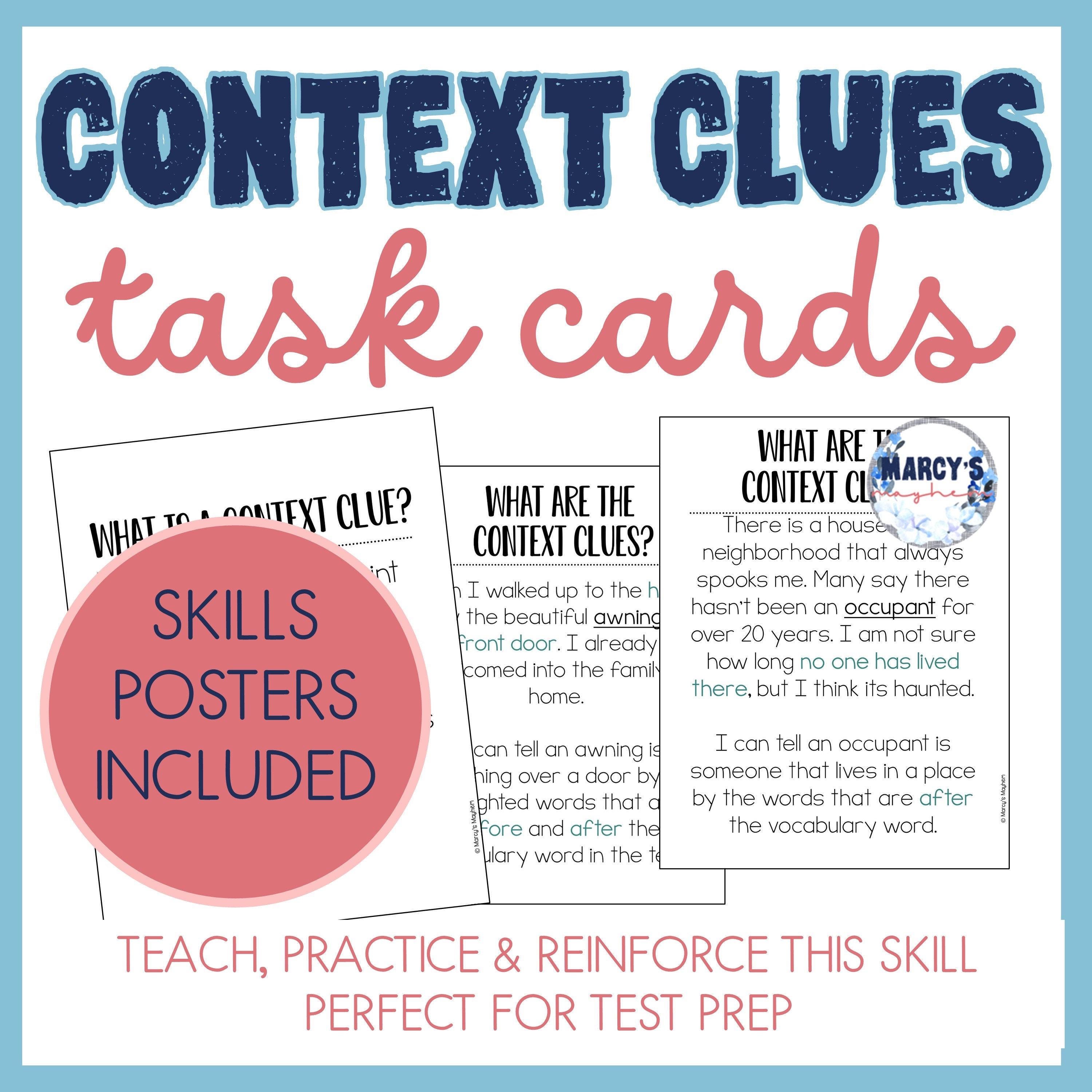 Context Clues Task Cards, Vocabulary Cards With Vocabulary Worksheets ...