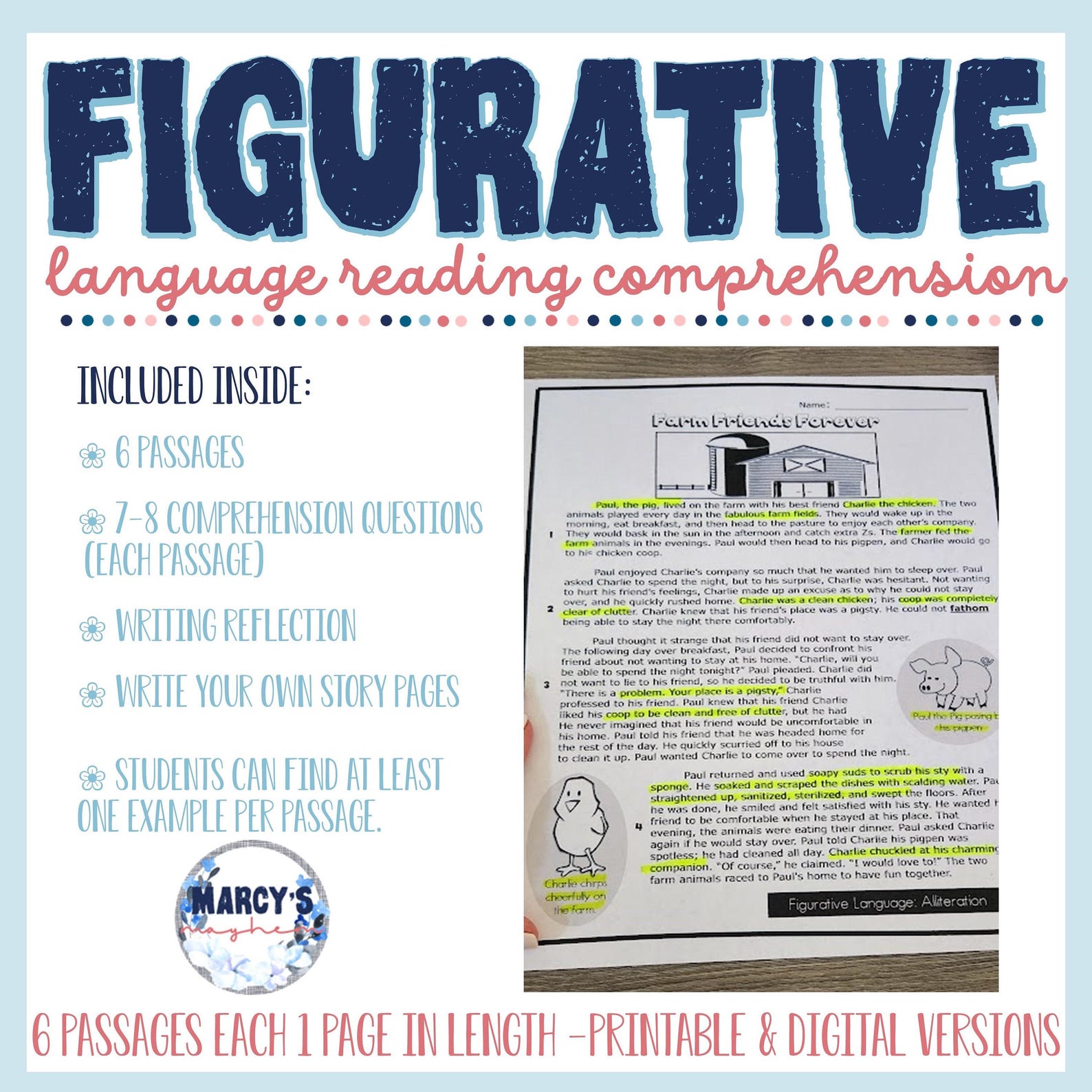 Figurative Language Reading Comprehension Passages With Questions ...