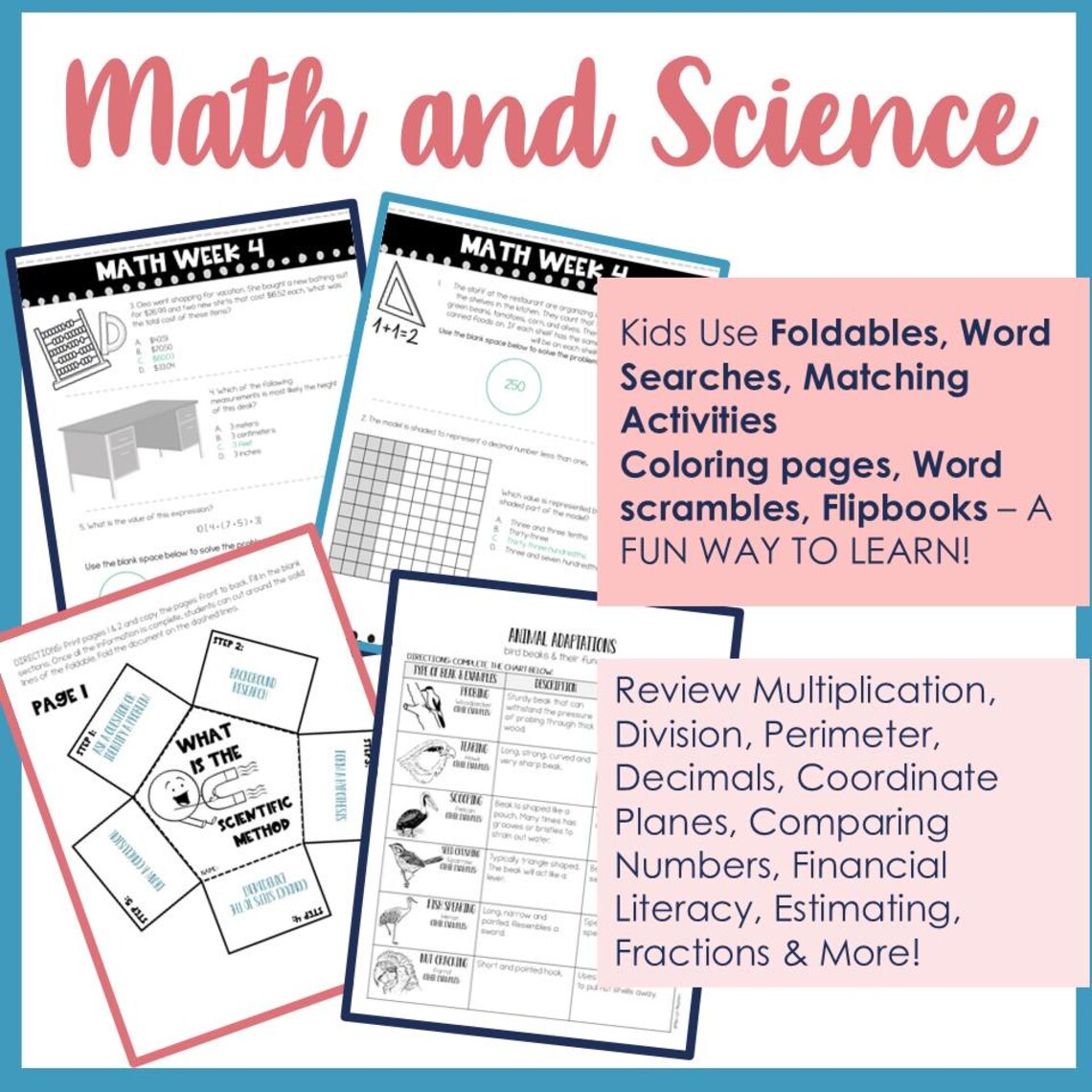 Fun Summer School Activities 4th 5th Grade Summer Review Packet Math ...