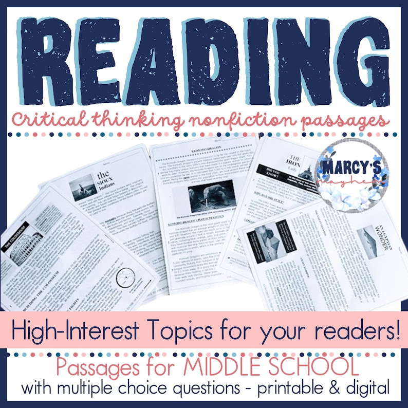 7th Grade and 8th Grade Reading Comprehension Passages Worksheet ...