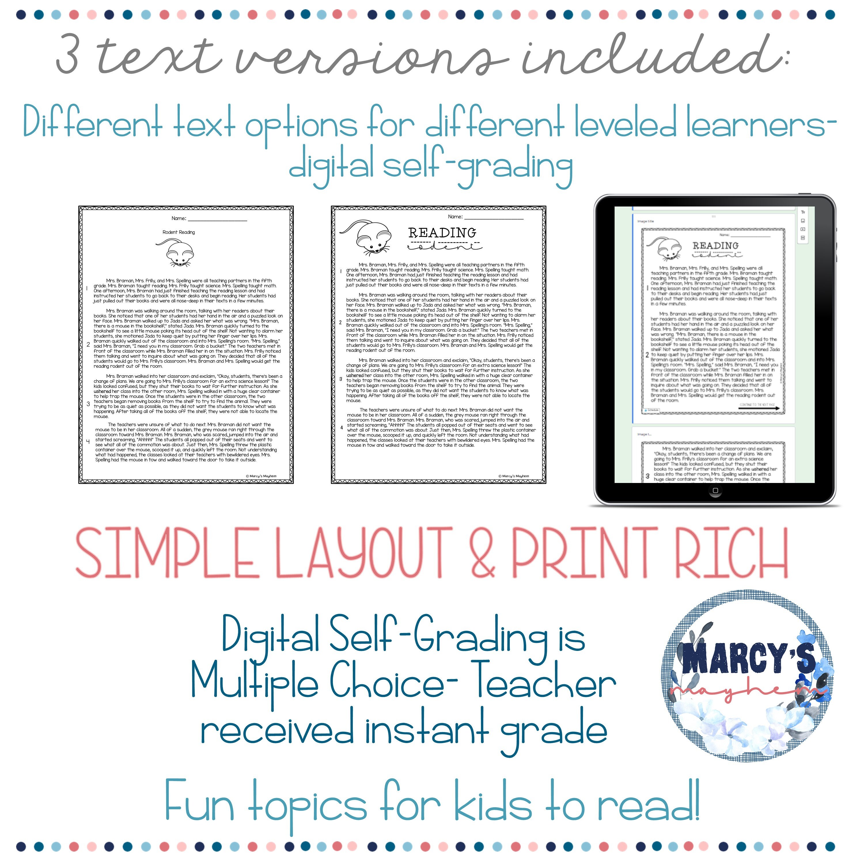 Realistic Fiction Reading Comprehension Passages & Questions Printable ...