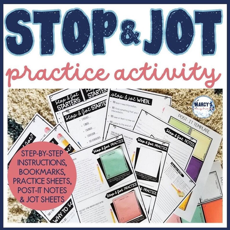 Stop & Jot Reading Practice Response Worksheets, Reading Comprehension ...
