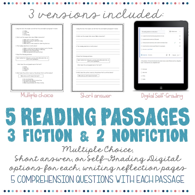 Reading Comprehension Worksheets: 4th & 5th Grade Homeschool - Etsy