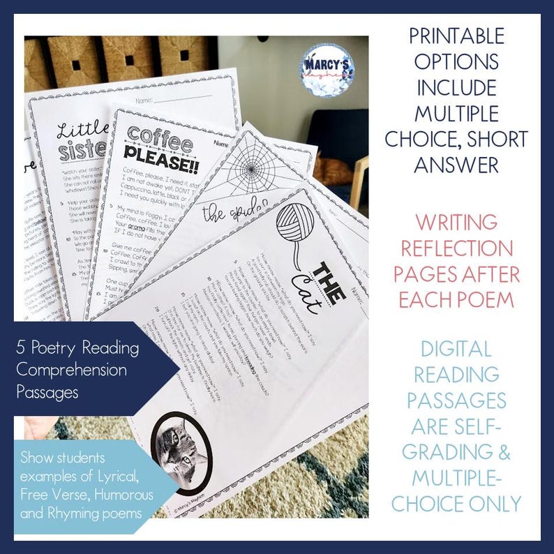 Poetry Unit Bundle: Reading Comprehension, Posters, Journal (printable ...