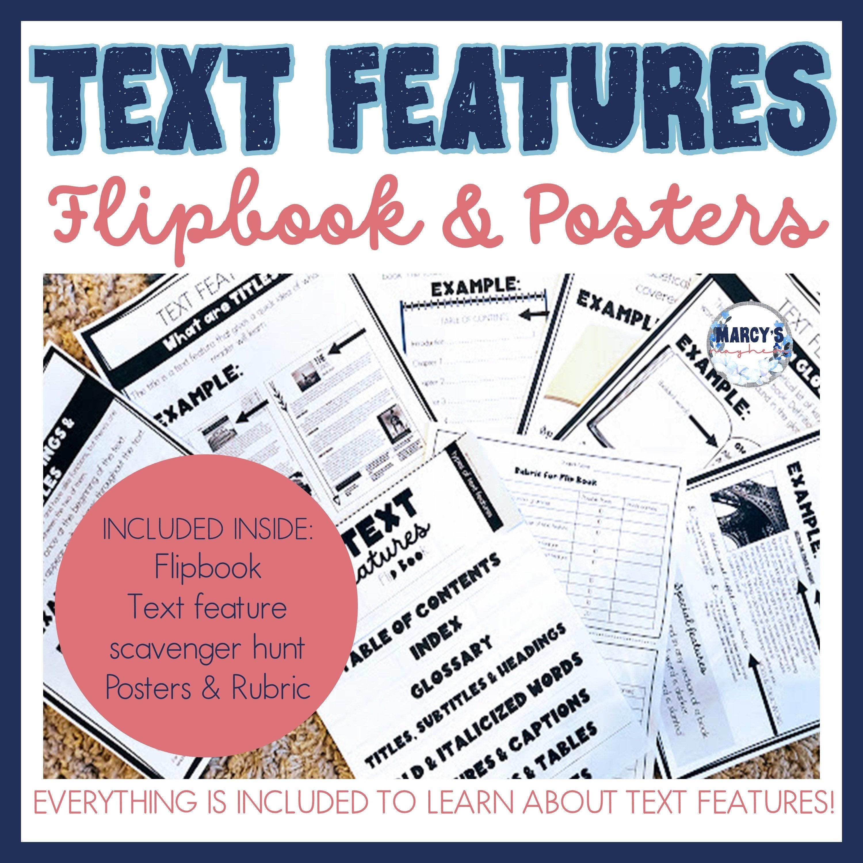 Text Features Activity Flip Book, Posters & Scavenger Hunt Homeschooler ...