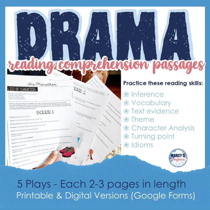DRAMA Reading Comprehension Passages Digital, Printable Readers Theatre ...