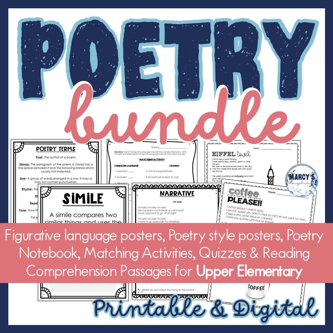 Poetry Unit Bundle: Reading Comprehension, Posters, Journal (printable ...