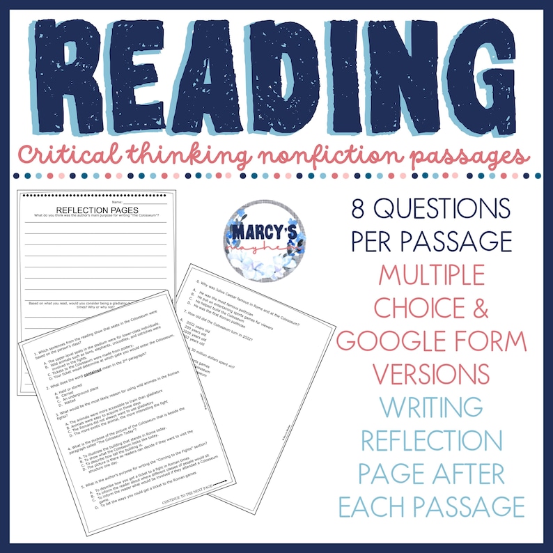 7th Grade and 8th Grade Reading Comprehension Passages Worksheet ...
