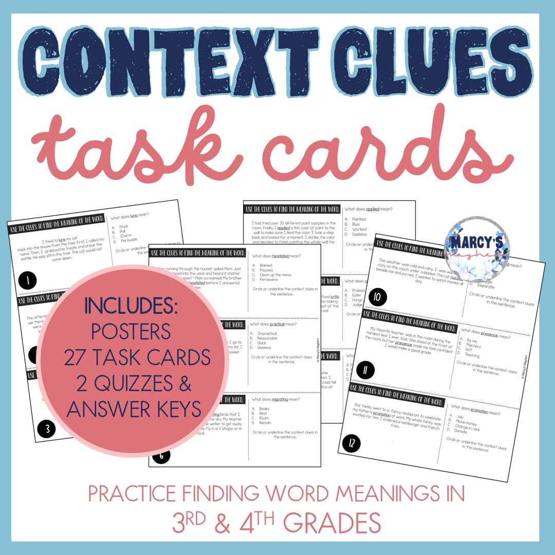 Context Clues Task Cards, Vocabulary Cards With Vocabulary Worksheets ...