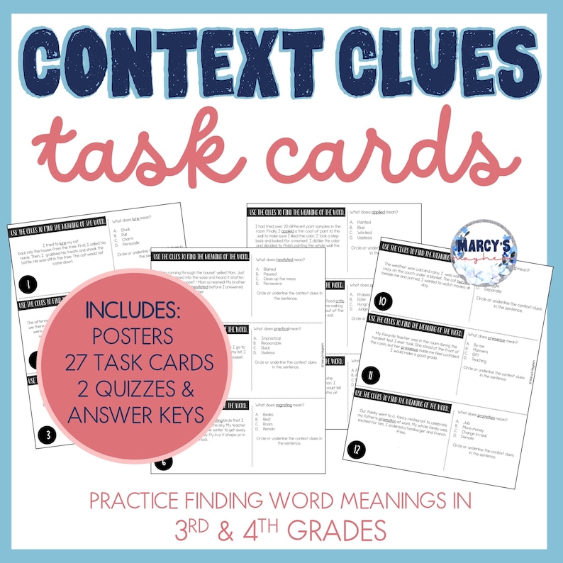 Context Clues Task Cards, Vocabulary Cards With Vocabulary Worksheets ...