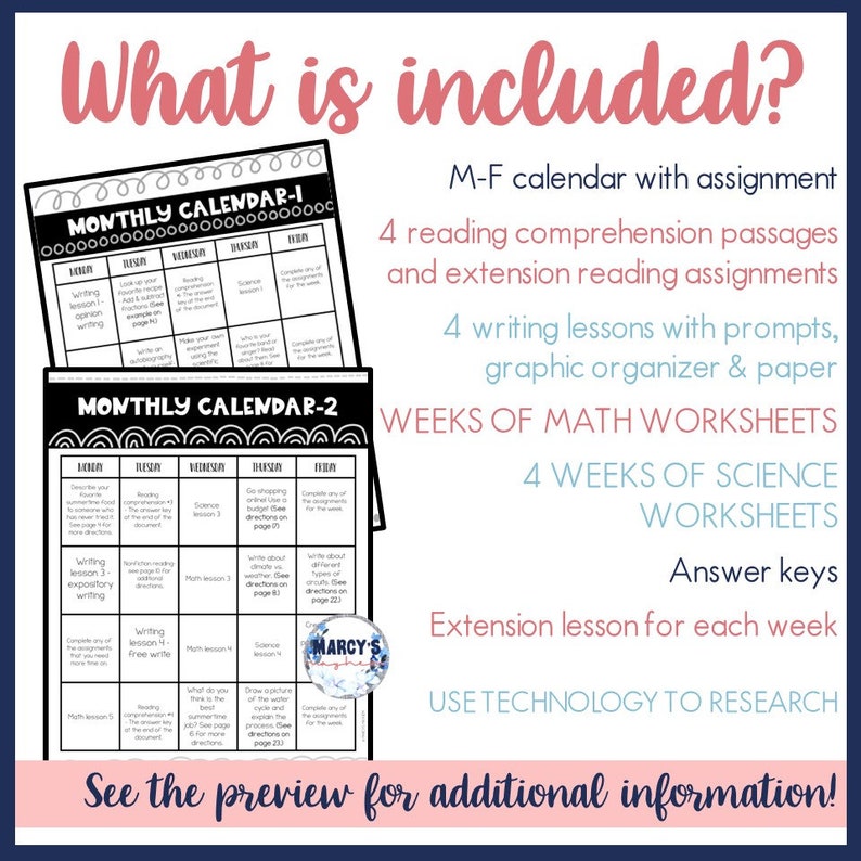 Fun Summer School Activities 4th 5th Grade Summer Review Packet Math ...