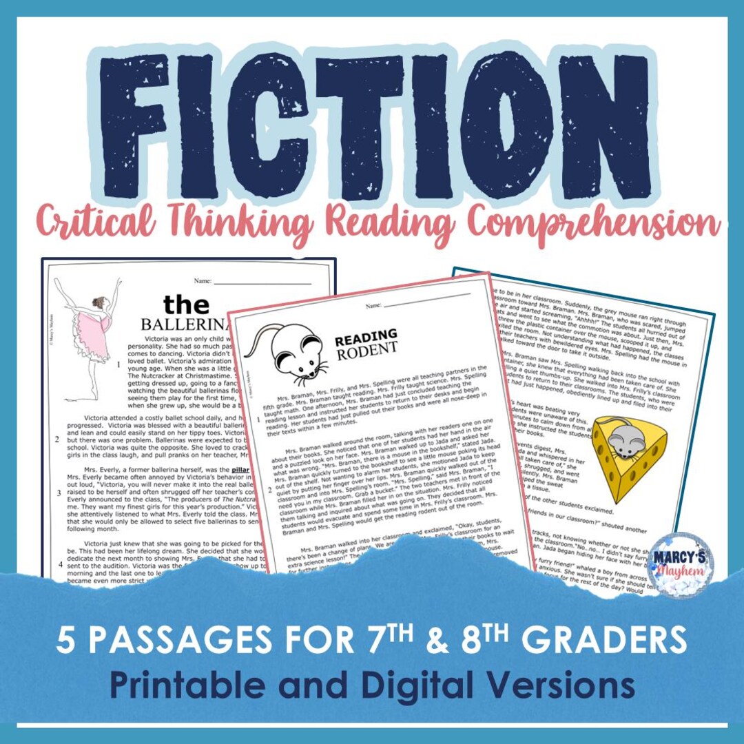 7th 8th Grade FICTION Fluency Passages, Critical Thinking Reading ...