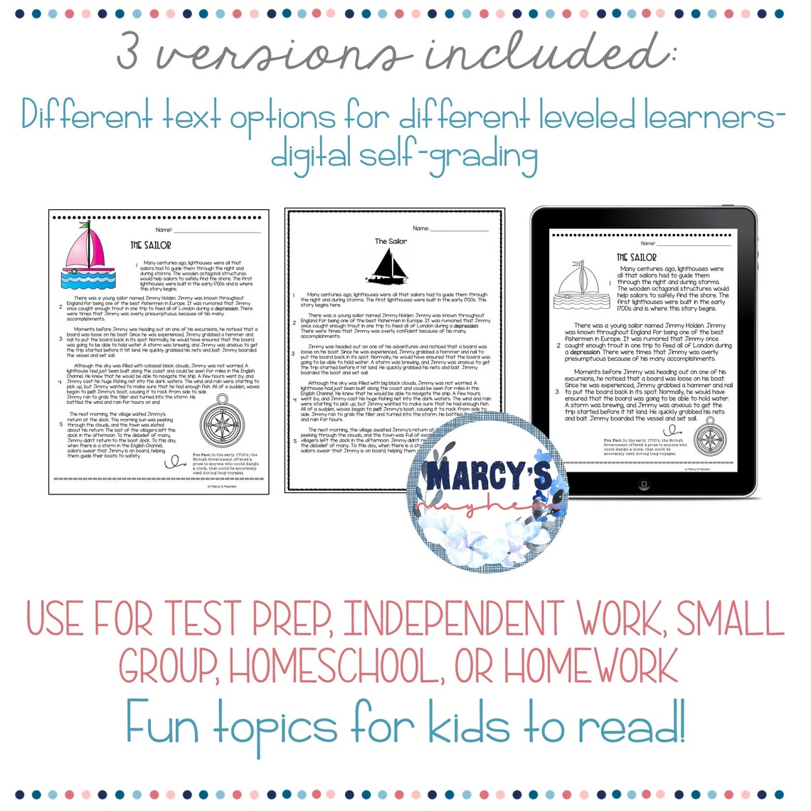 Reading Comprehension Worksheets: 4th & 5th Grade Homeschool - Etsy