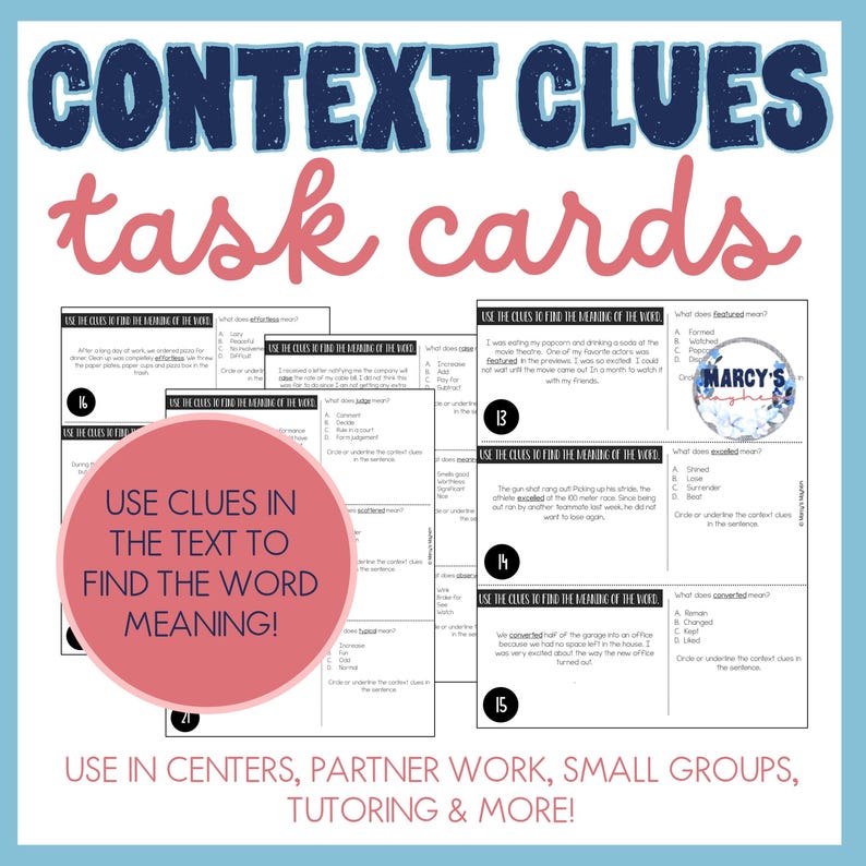 Context Clues Task Cards, Vocabulary Cards With Vocabulary Worksheets ...
