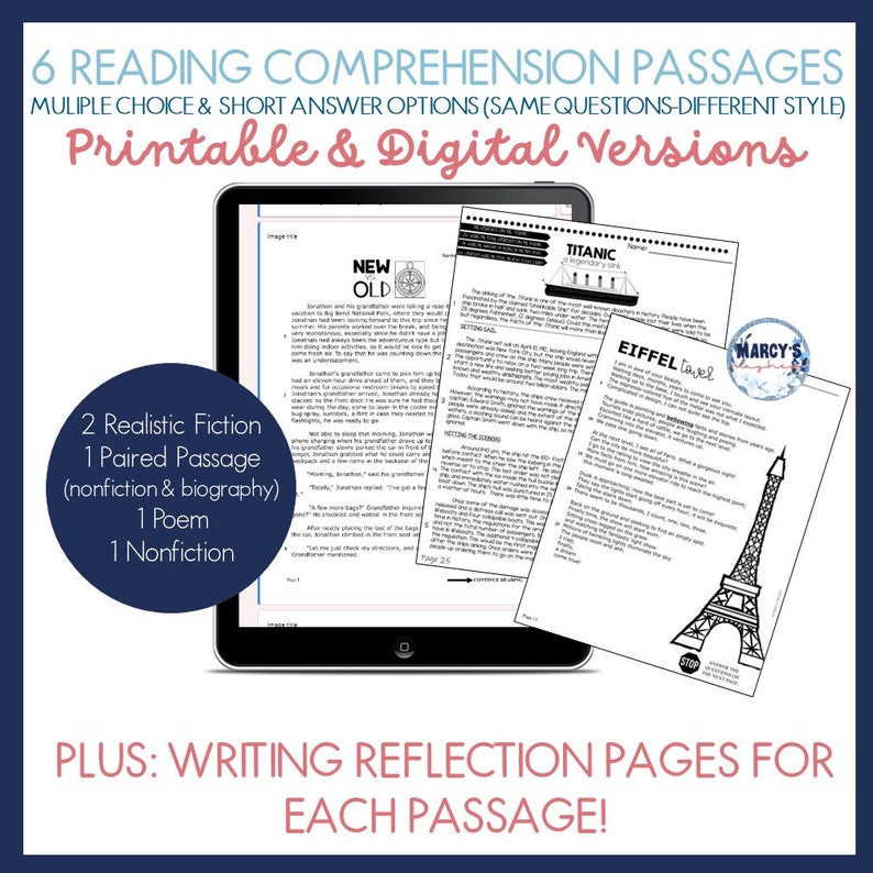 Reading Comprehension Assessments 7th & 8th, Critical Thinking Fluency ...