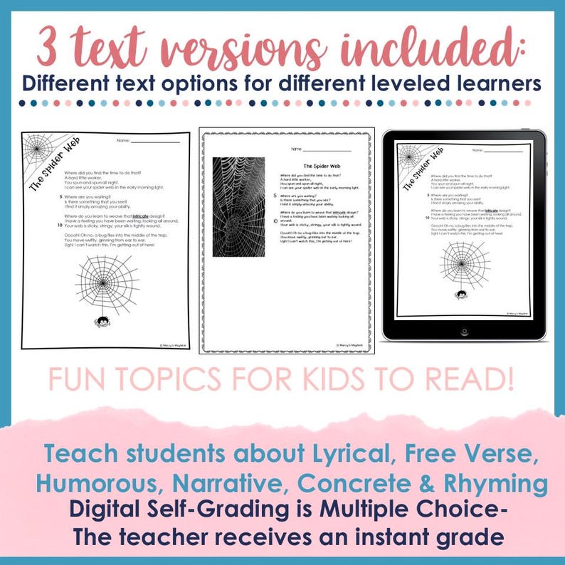 Elements of Poetry Reading Comprehension Passages 4th 5th Grade ...