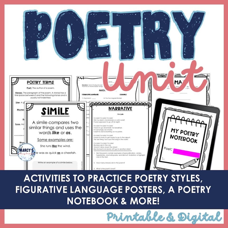 Elements of Poetry Unit, 3rd 4th 5th Grade ELA Activities English ...