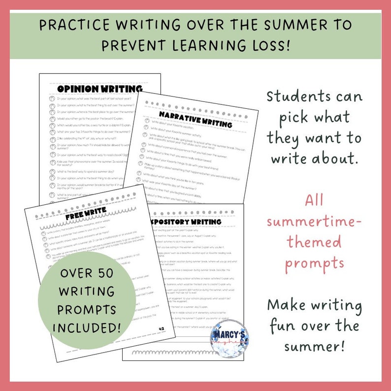 Summer Writing Prompts Journal for Kids, 3rd Grade, 4th Grade, and 5th ...