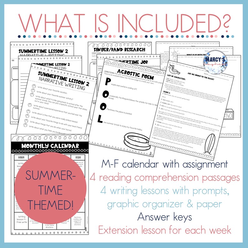 Summer Reading Comprehension Passages Practice, Writing Prompts 4th ...