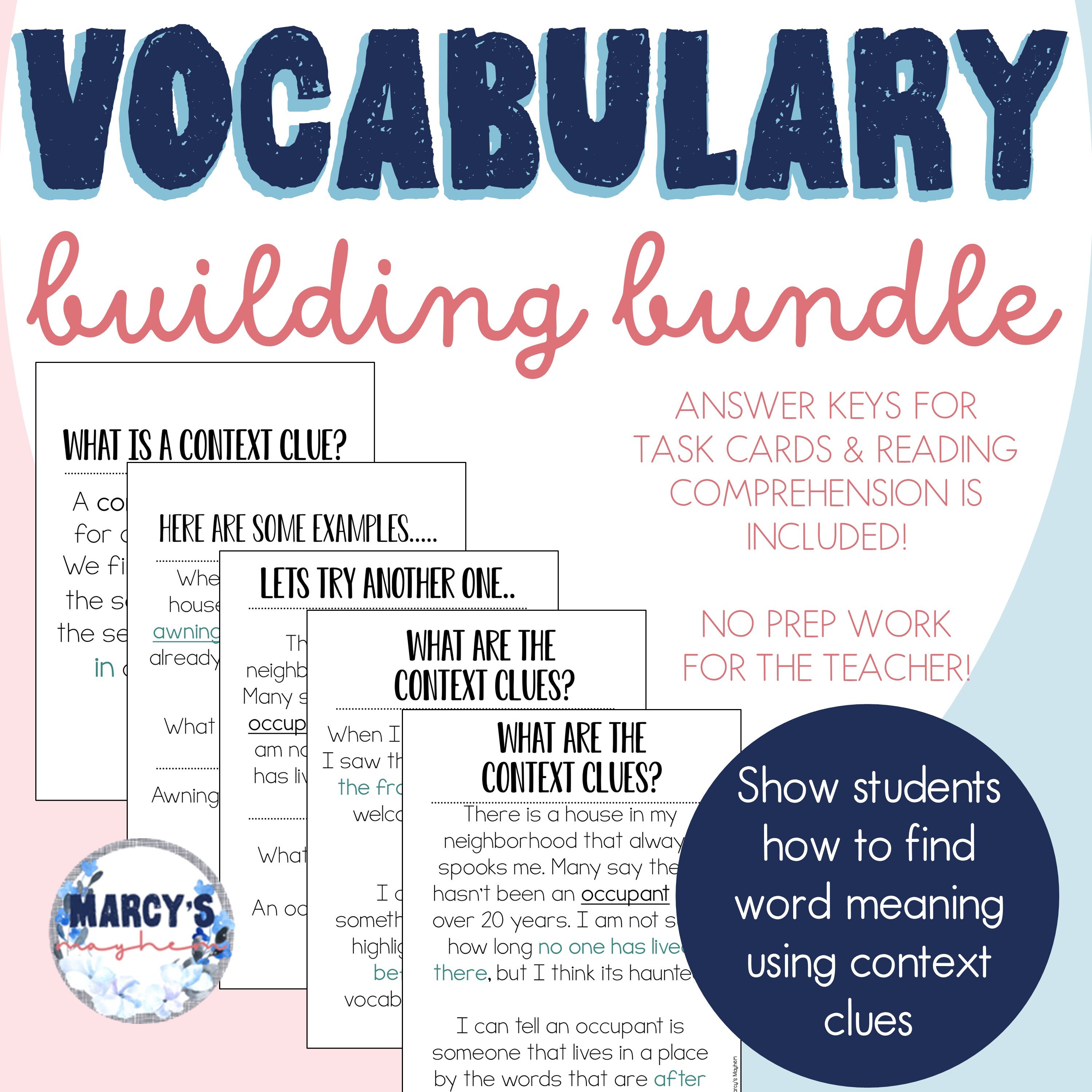 Vocabulary Building Worksheet Activity, Reading Comprehension & Context ...