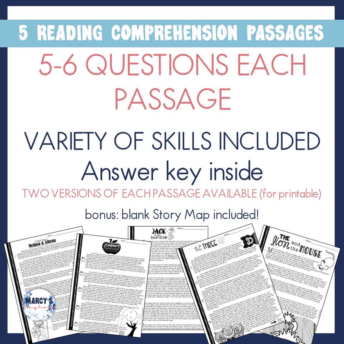 Fables, Myths, Folktales Reading Comprehension: Story Elements ...