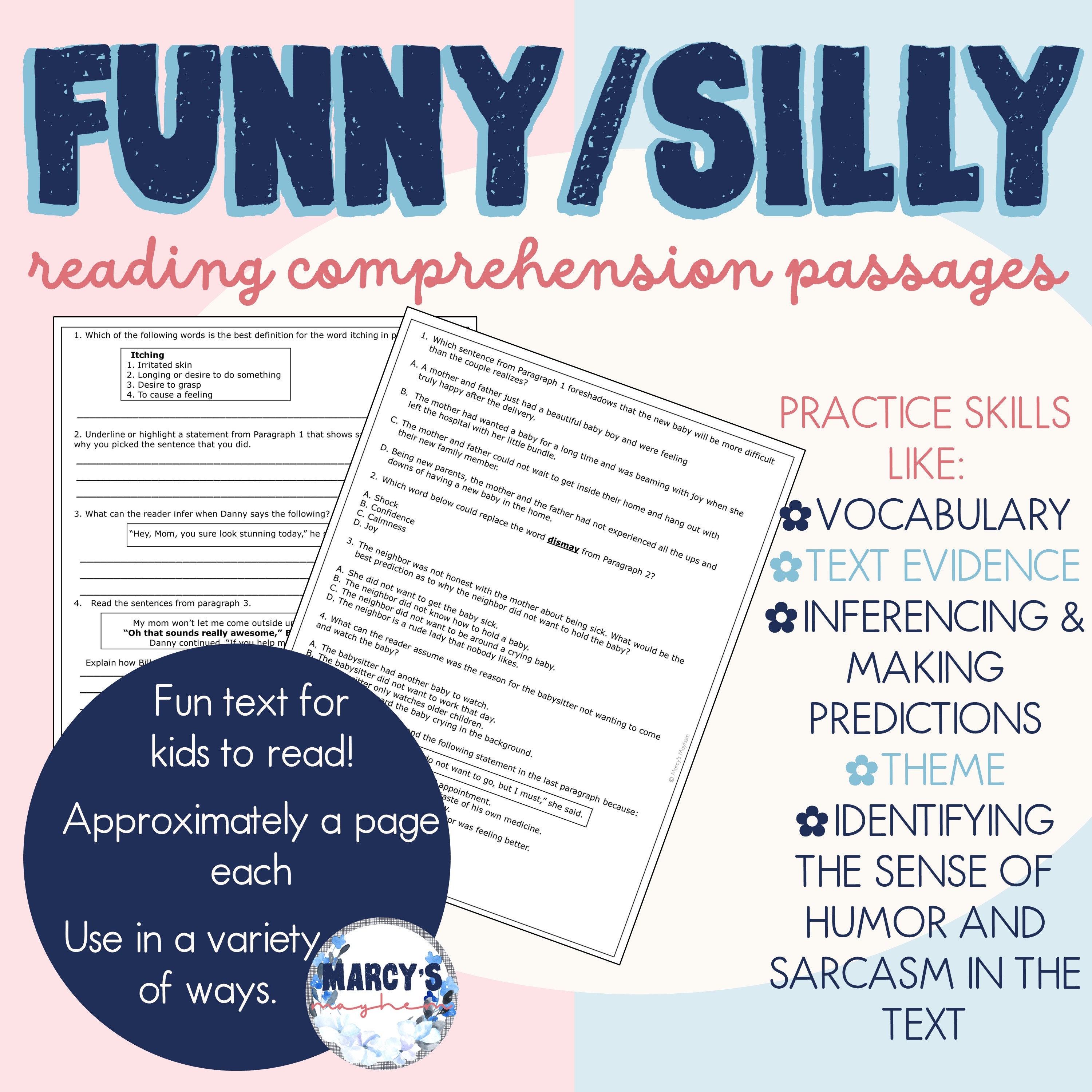 Funny Reading Comprehension Passages Practice 4th 5th Grade Silly ...