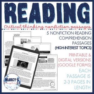 7th Grade and 8th Grade Reading Comprehension Passages Worksheet ...