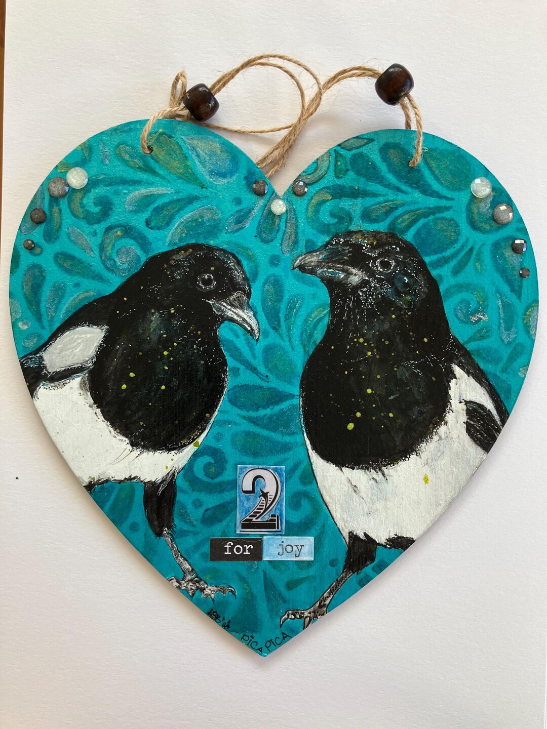 Magpies 2 for Joy Large Hand Painted Decorative Heart Size 20cms - Etsy