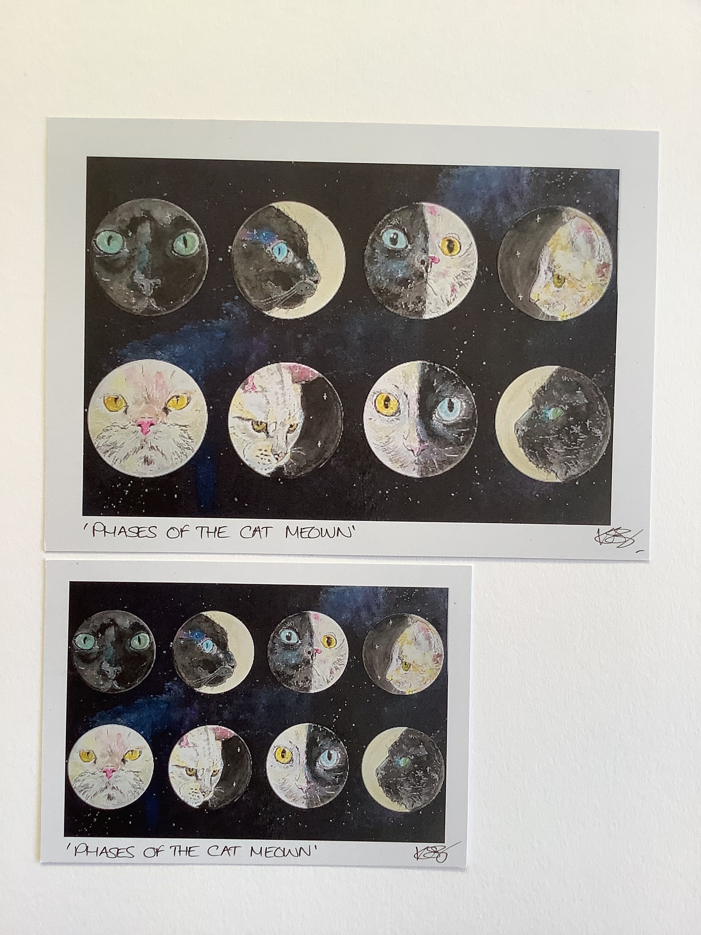 Cat and Moon Print phases of the Cat Meowns Original Art A5 and A6 ...