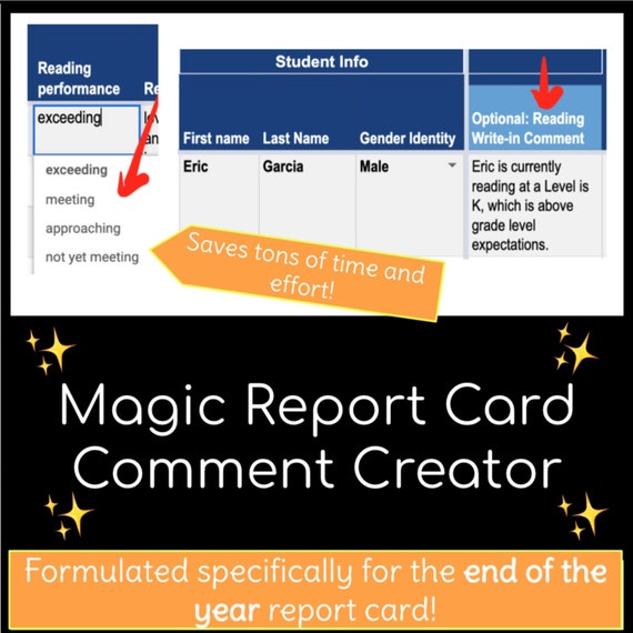 Magic Report Card Comment Creator Generator for Beginning | Etsy