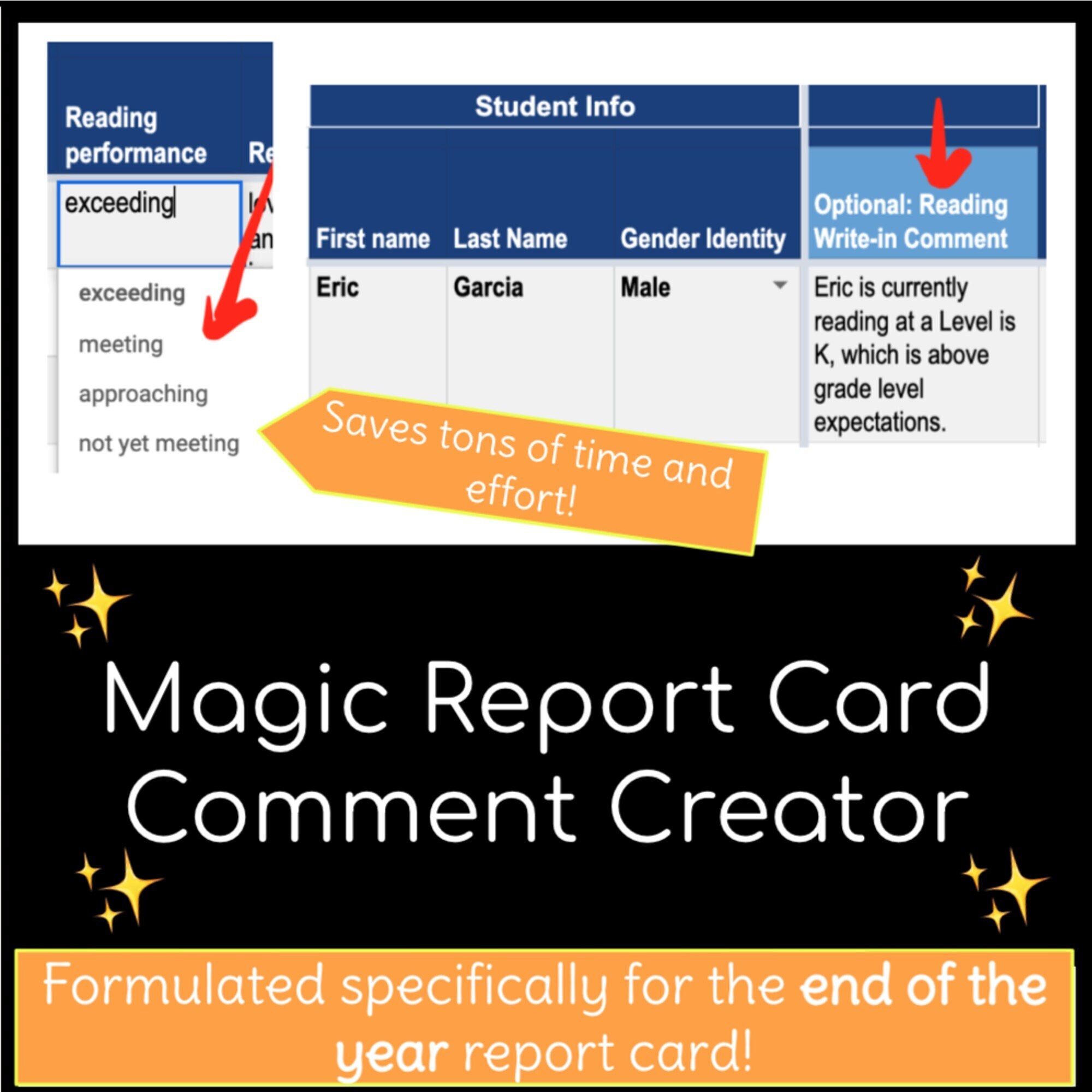Magic Report Card Comment Creator Generator for Beginning, Middle and ...