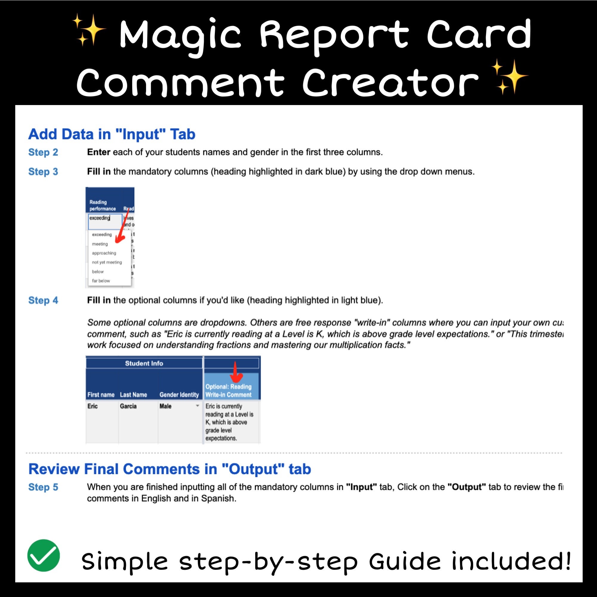 Magic Report Card Comment Creator Generator for Beginning, Middle and ...