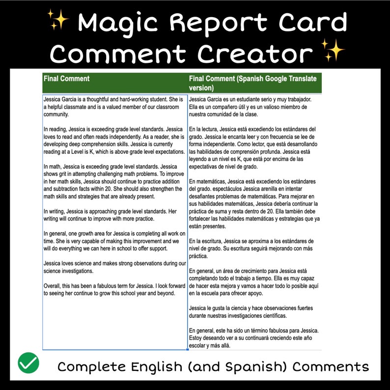Magic Report Card Comment Creator Generator for Beginning, Middle and ...