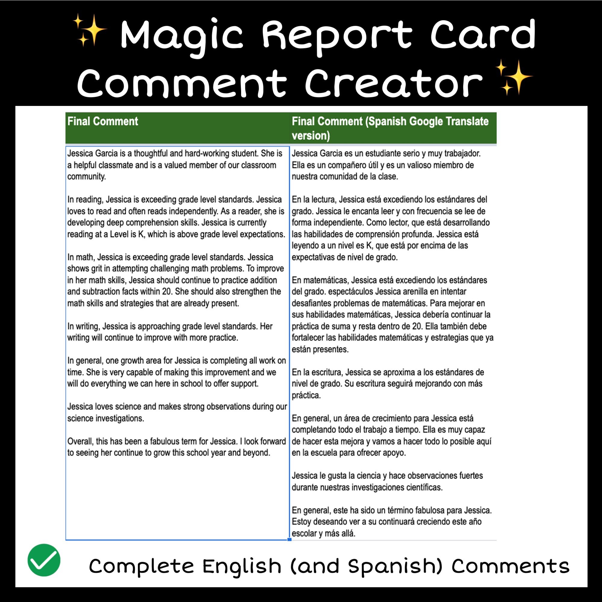 Magic Report Card Comment Creator Generator for Beginning, Middle and ...