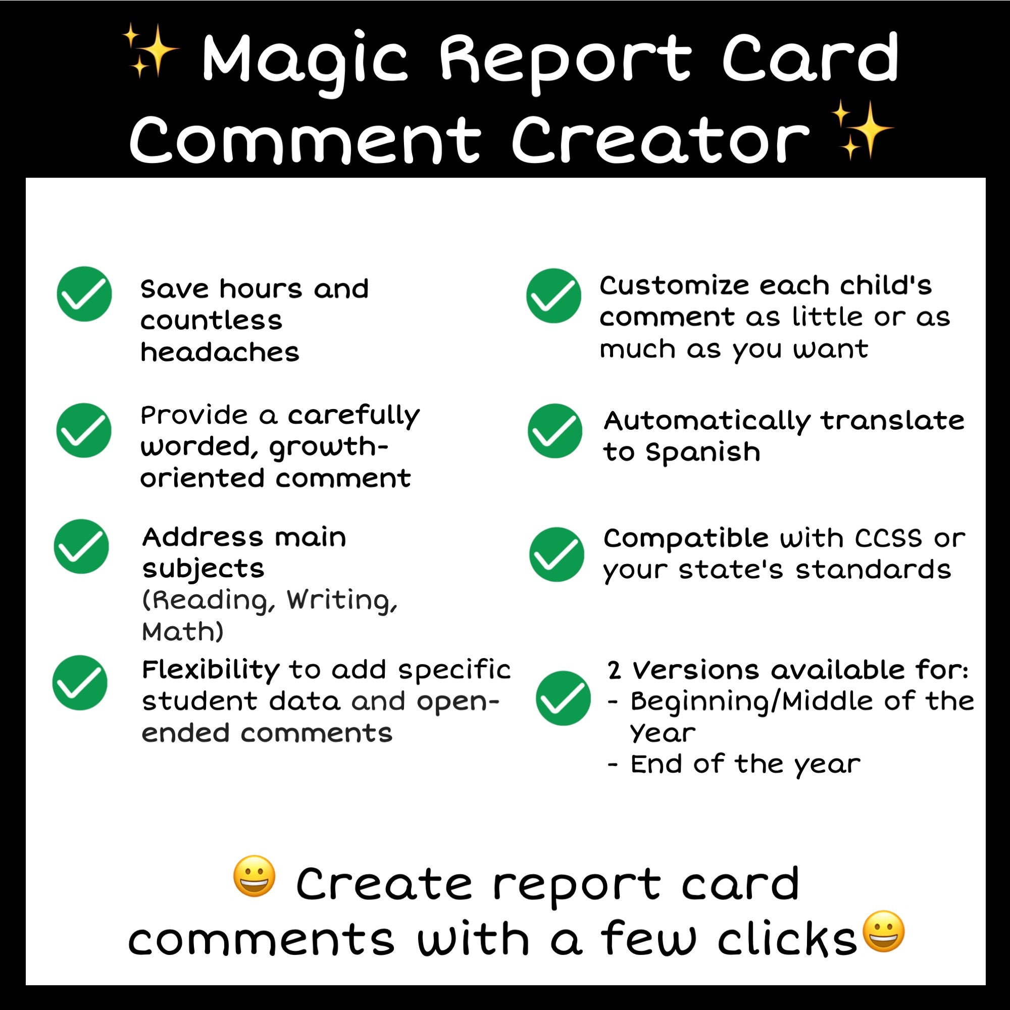 Magic Report Card Comment Creator Generator for Beginning, Middle and ...