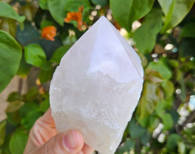 Crystal Rose Quartz Cut Base / Raw and Polished Rose Quartz Point ...