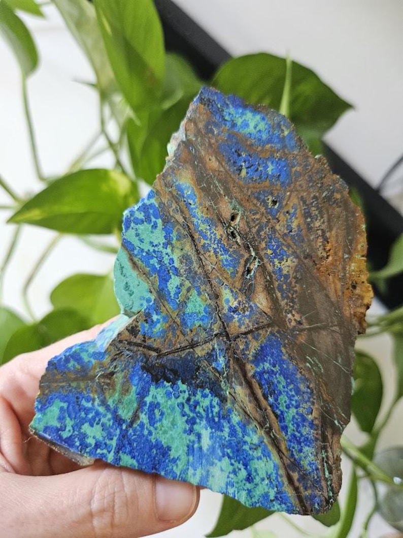 Polished Azurite Malachite Slab: Crystal Home Decor, Namibia - Etsy