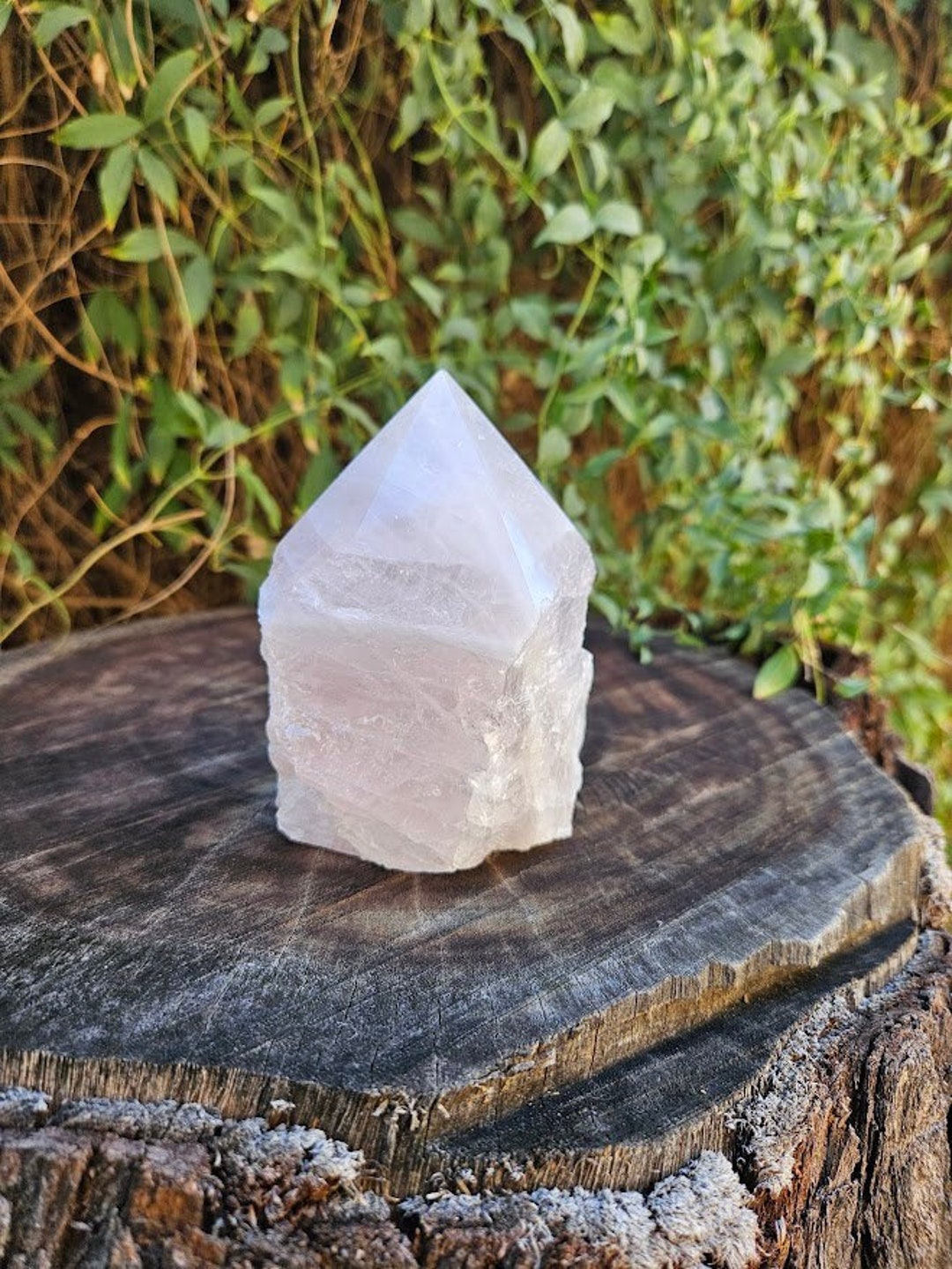 Crystal Rose Quartz Cut Base / Raw and Polished Rose Quartz Point ...