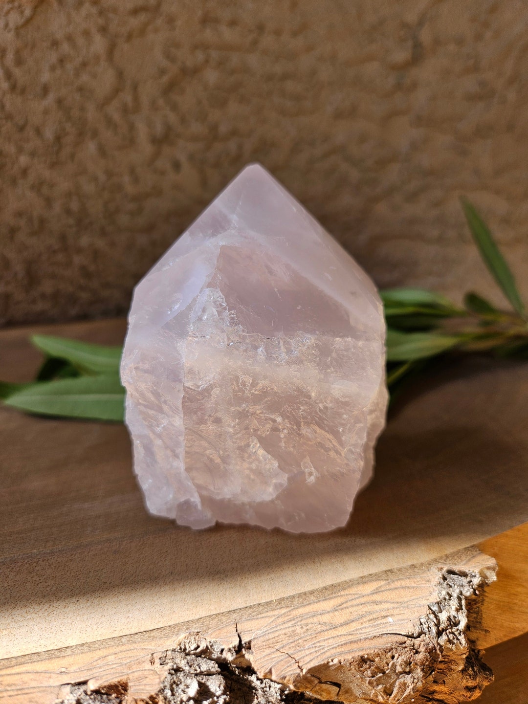 Crystal Rose Quartz Cut Base / Raw and Polished Rose Quartz Point ...