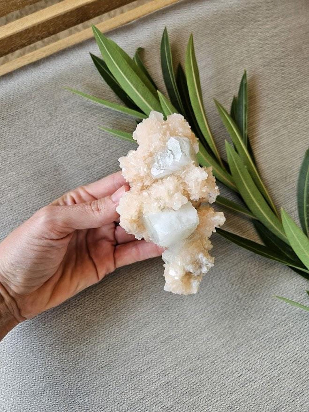 Quality Peach Stilbite Cluster With Green Apophyllite / Raw Peach ...