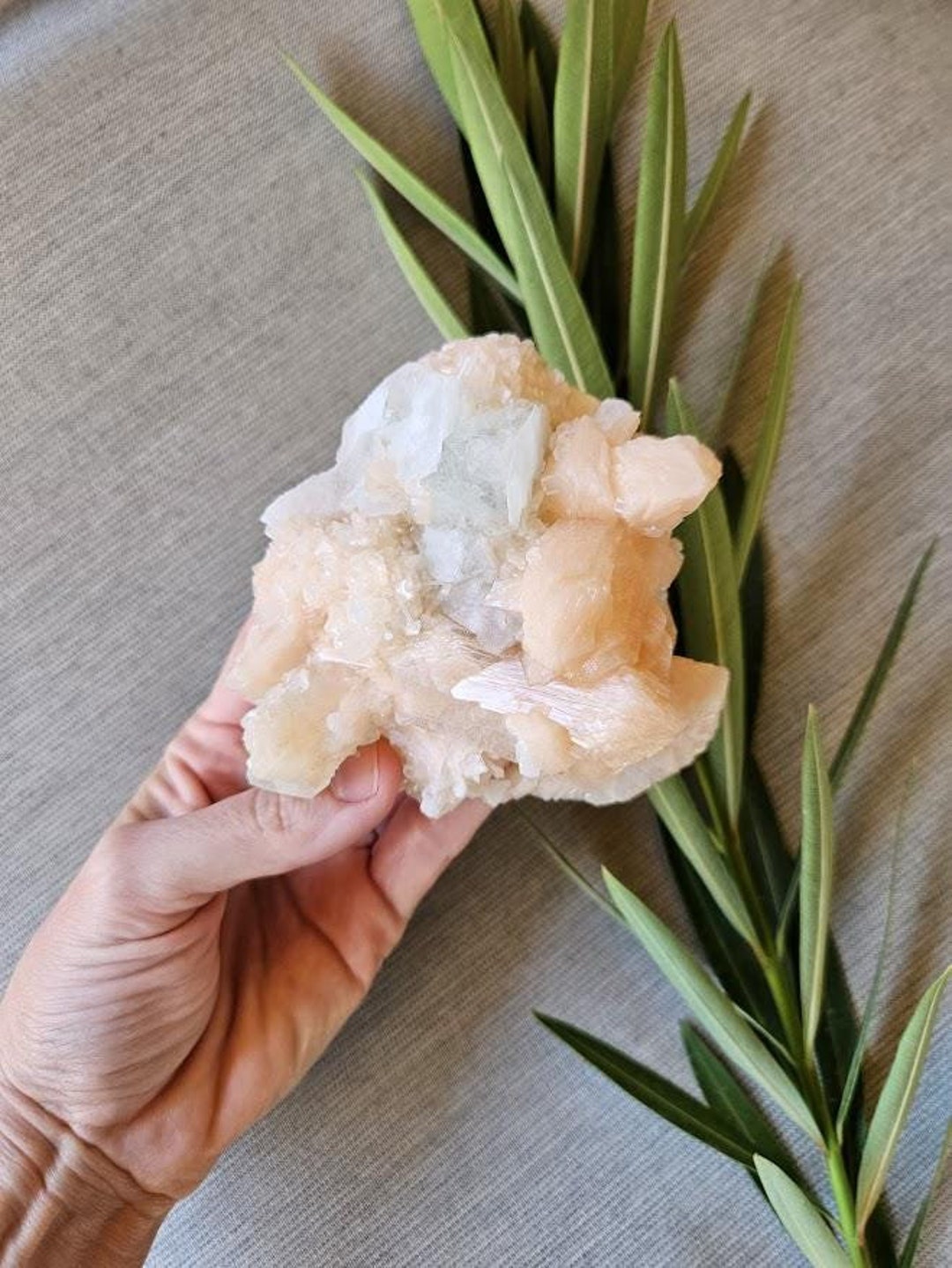 Quality Peach Stilbite Cluster With Green Apophyllite / Raw Peach ...