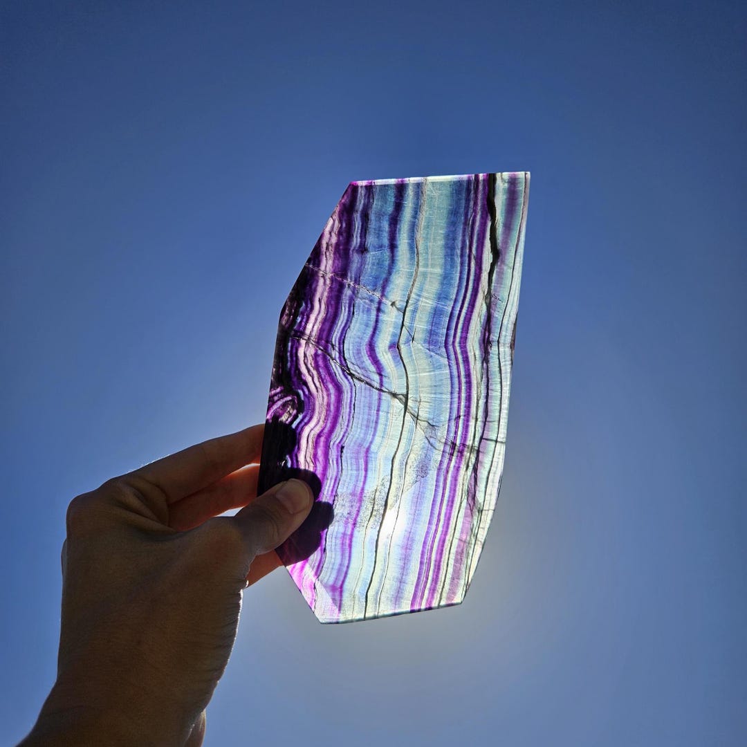 Quality Rainbow Fluorite Slice / Polished Rainbow Fluorite Slab / Large ...
