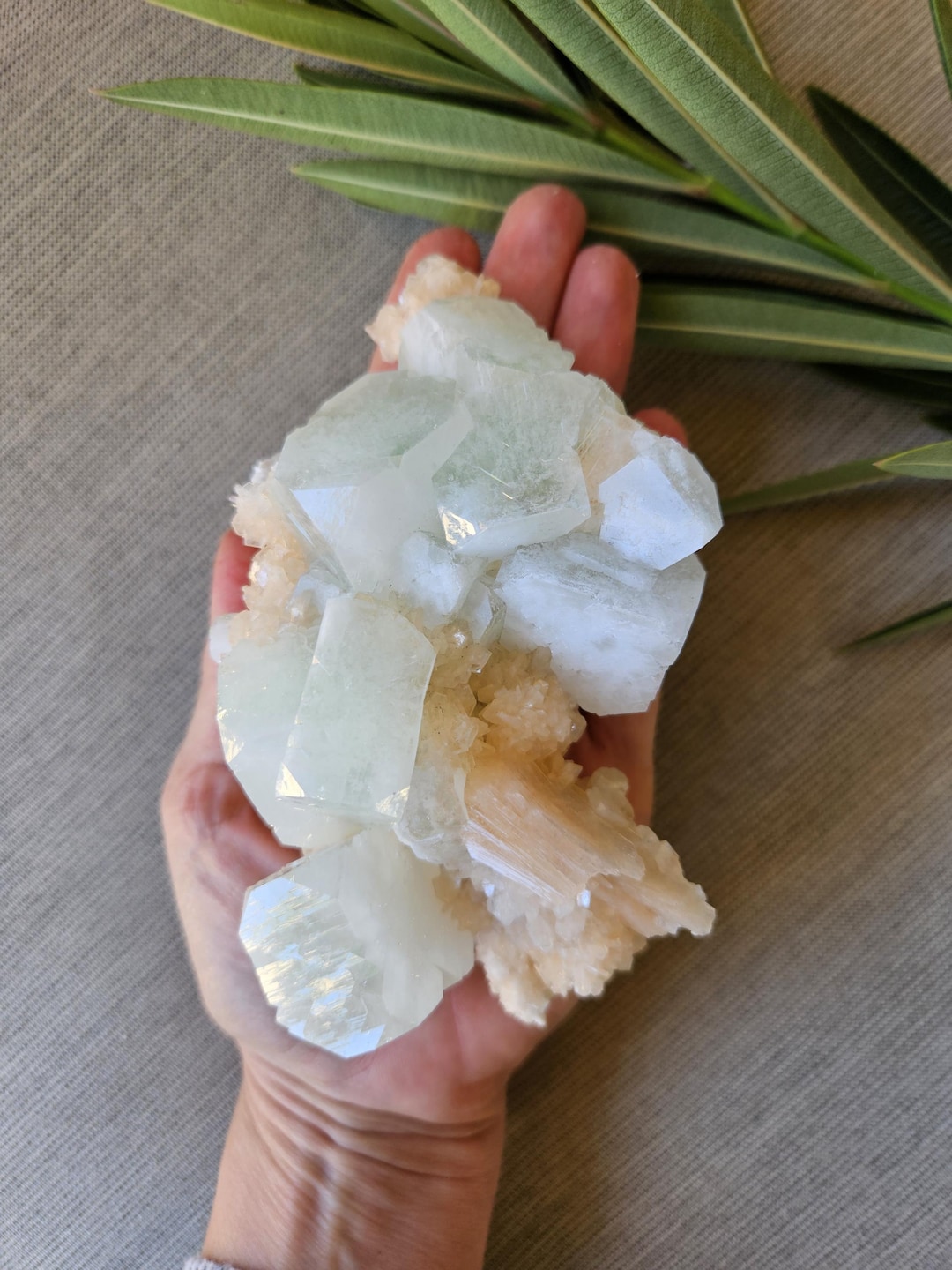 Quality Peach Stilbite Cluster With Green Apophyllite / Raw Peach ...